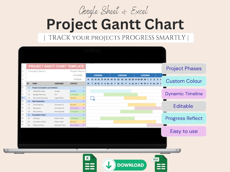 Excel Gantt Chart Template | Google Sheets Project Timeline Tracker ...