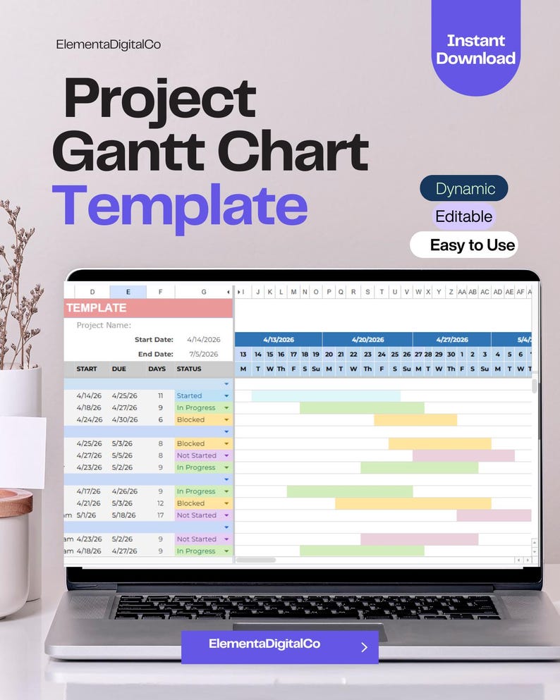 Excel Gantt Chart Template | Google Sheets Project Timeline Tracker ...