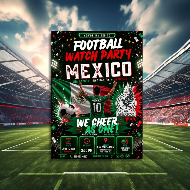 Mexico Watch Party Invitation, 2026 Soccer Match Party Invite, Editable ...