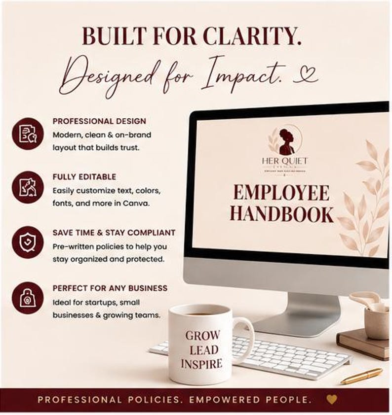 Editable Employee Handbook Template | Canva HR Policies Manual (digital ...
