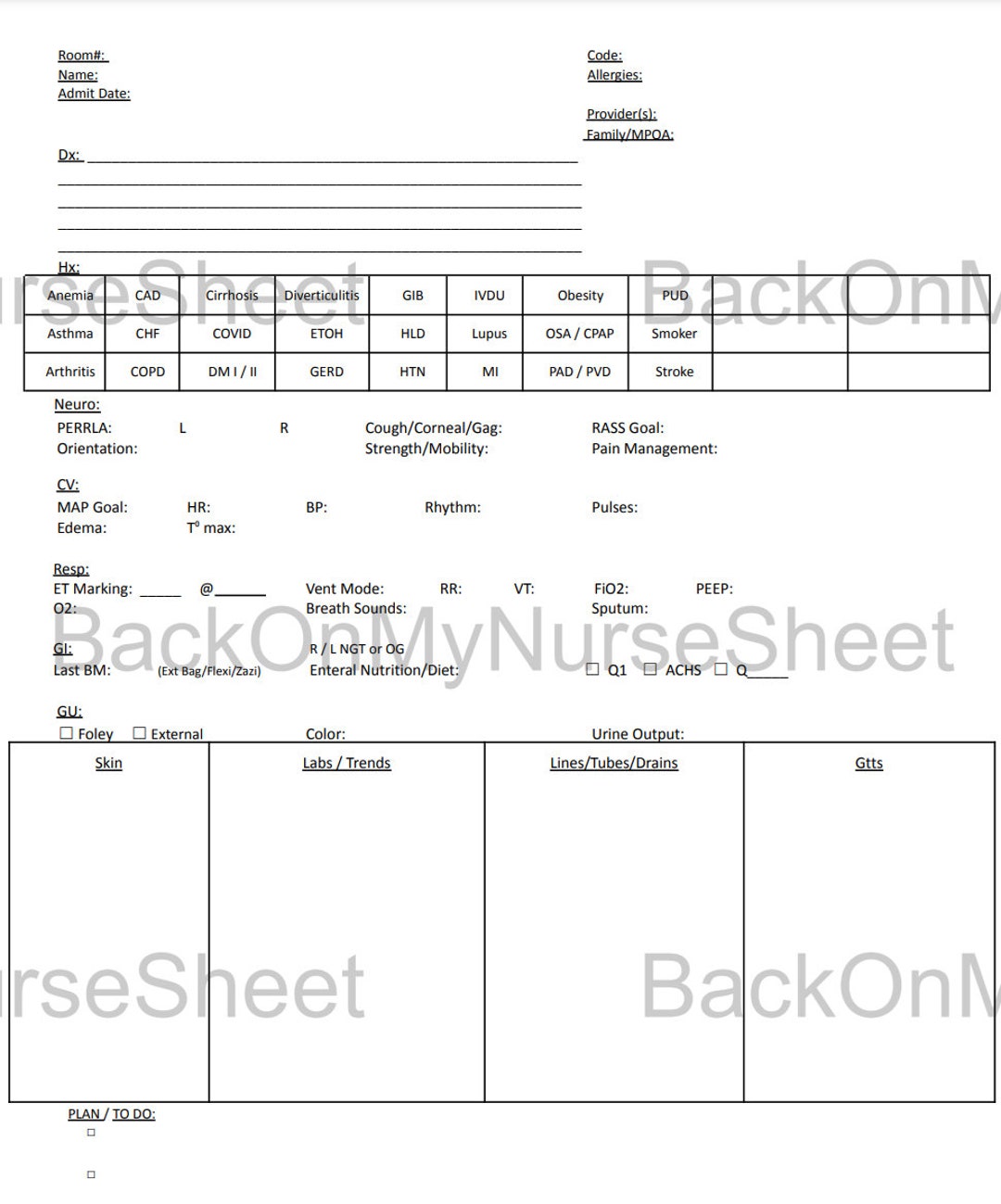Nurse Report Sheet, ICU Nurse Brain, Nurse Handoff, Report Sheet for ...