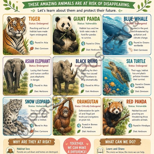 Endangered Animal Poster - Etsy