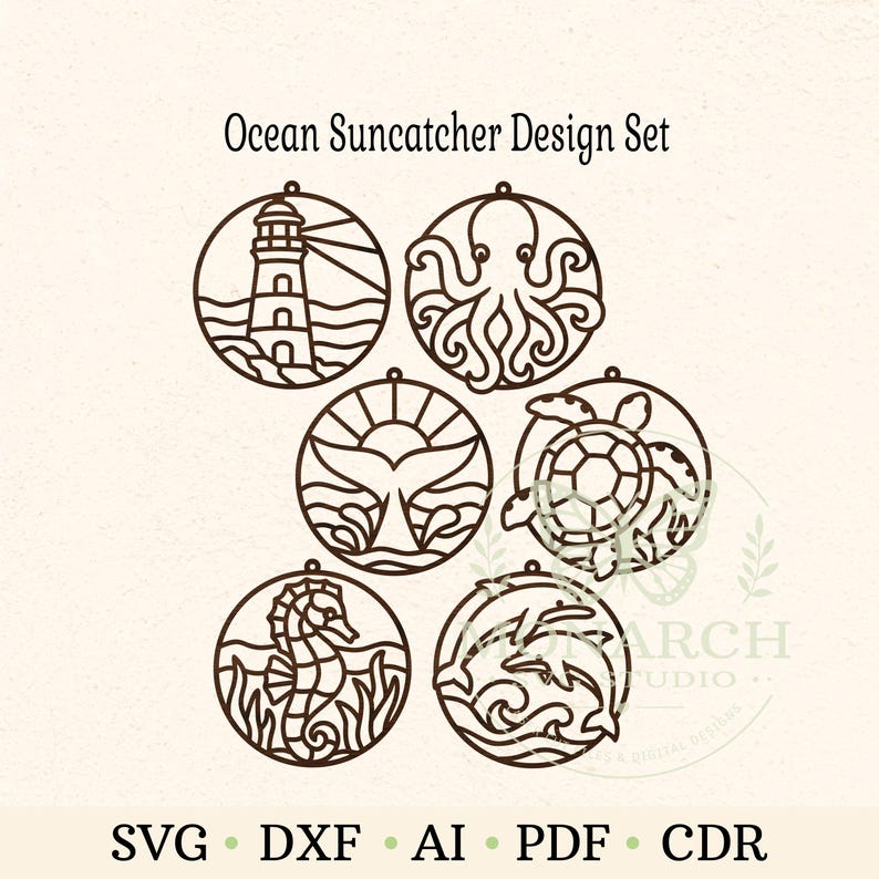 Ocean Suncatcher SVG Bundle, Coastal Ornament Laser Cut Files, Turtle ...