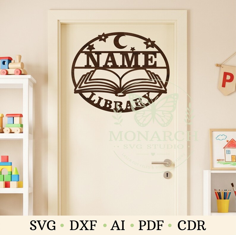 Personalized Library Name Sign SVG, Reading Corner Decor, Laser Cut ...