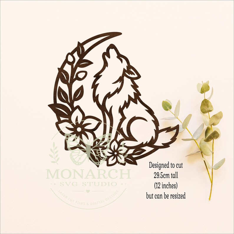 Floral Wolf Moon Wall Art SVG, Nature Inspired Howling Wolf Laser Cut ...