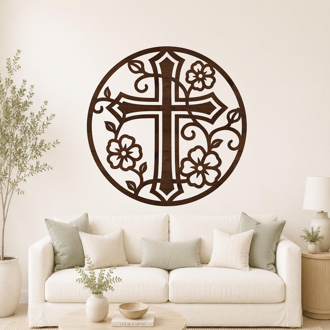 Christian Cross Wall Art SVG, Floral Faith Home Decor Sign for Laser ...