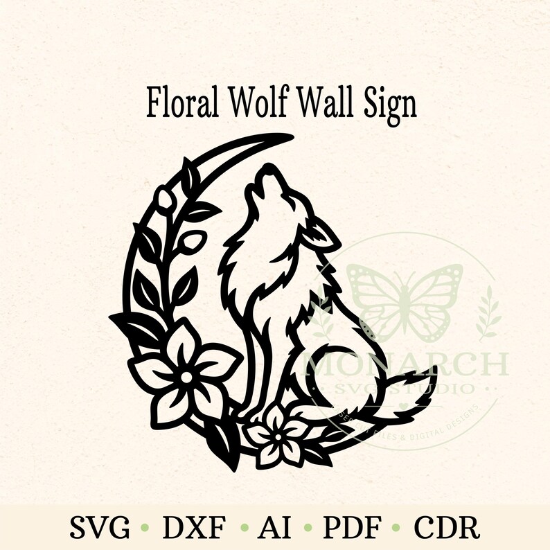 Floral Wolf Moon Wall Art SVG, Nature Inspired Howling Wolf Laser Cut ...