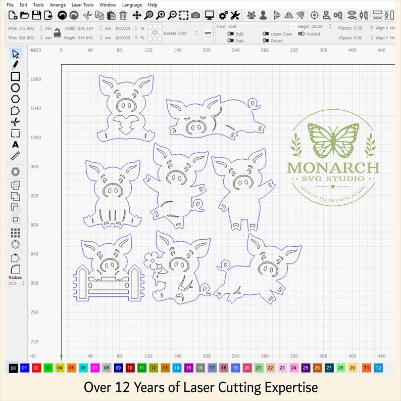 8 Pig Silhouette Bundle SVG Farm Animal for Laser Cutting. Pigs Farming ...
