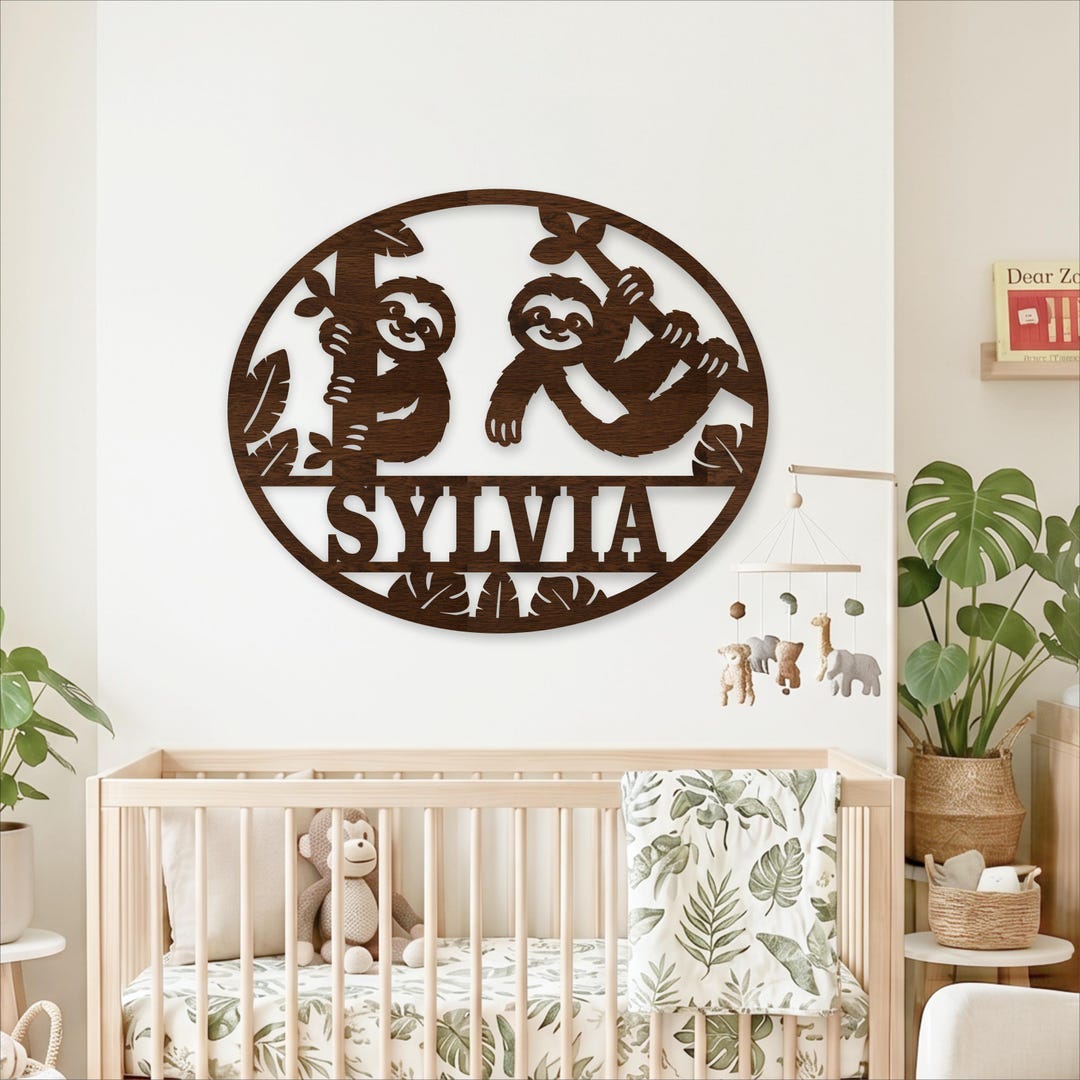 Personalized Sloth Name Sign SVG, Sloths Nursery Jungle Decor for Laser ...