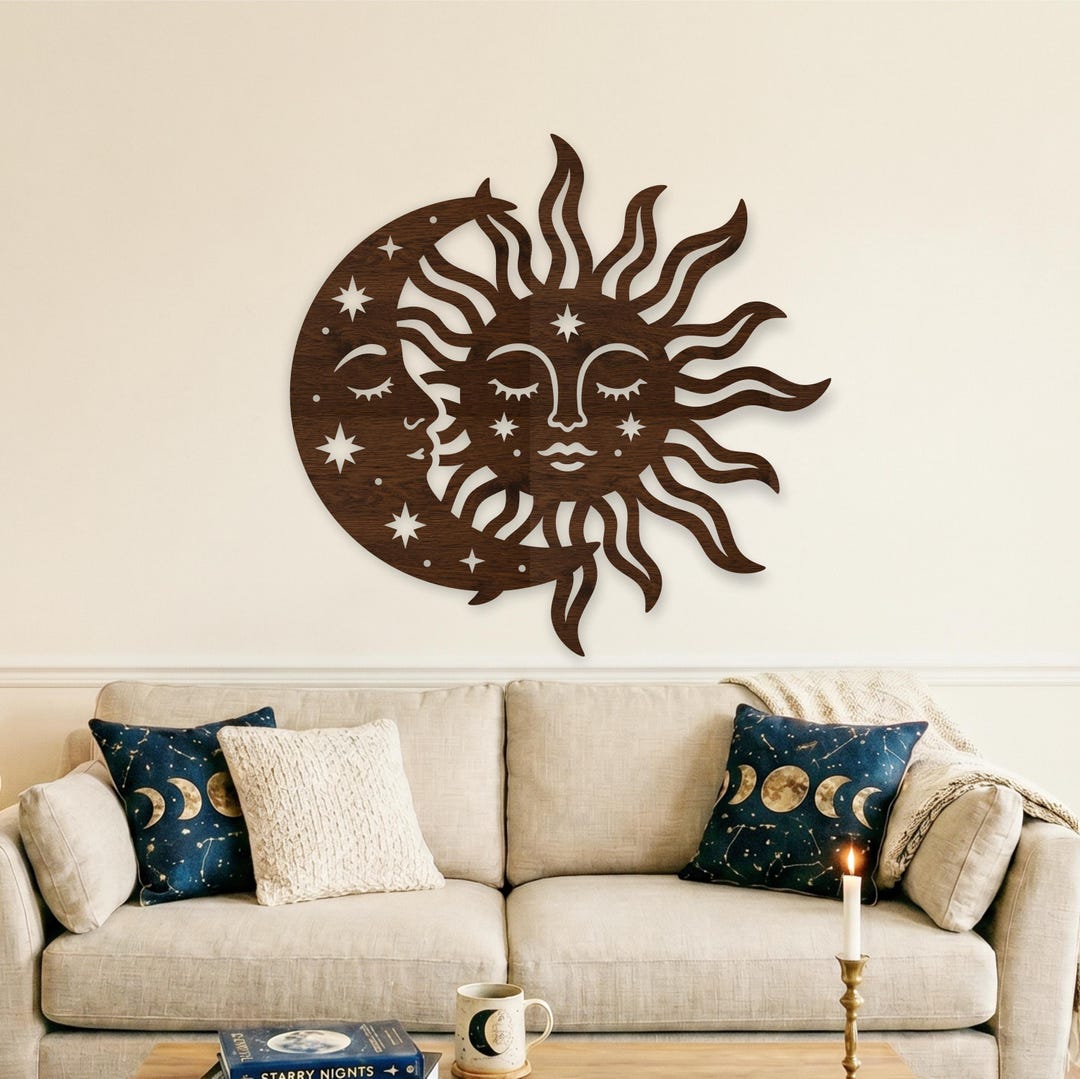 Celestial Sun Moon Wall Art SVG, Boho Moon Decor for Laser Cutting ...