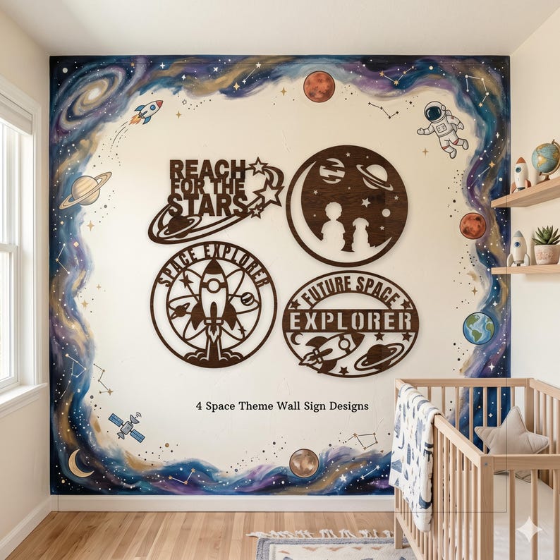 Space Nursery Wall Art Bundle, Kids Bedroom Space Signs for Laser ...