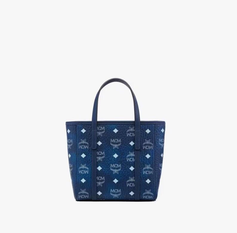 MCM Blue Visetos Mini Tote Bag | Designer Leather Shopper Crossbody ...