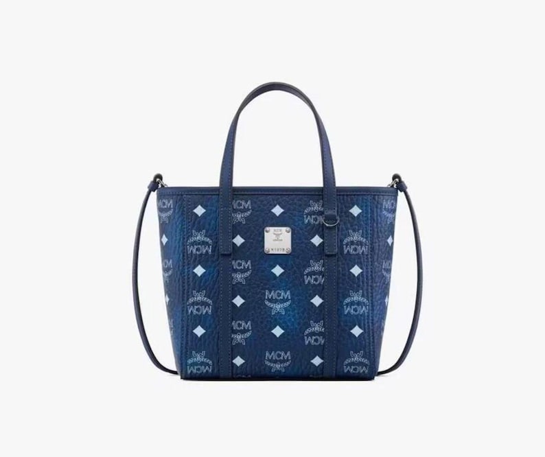 MCM Blue Visetos Mini Tote Bag | Designer Leather Shopper Crossbody ...