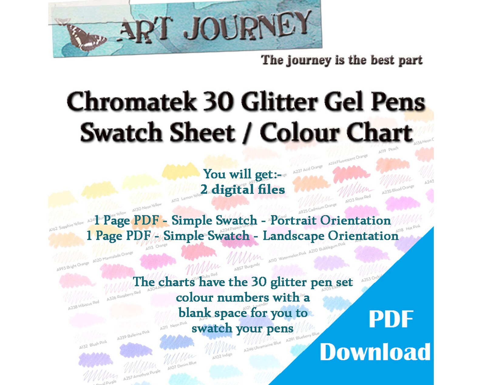 Chromatek 30 Gel Pens Colour Chart Swatch Sheet | Printable Colouring ...