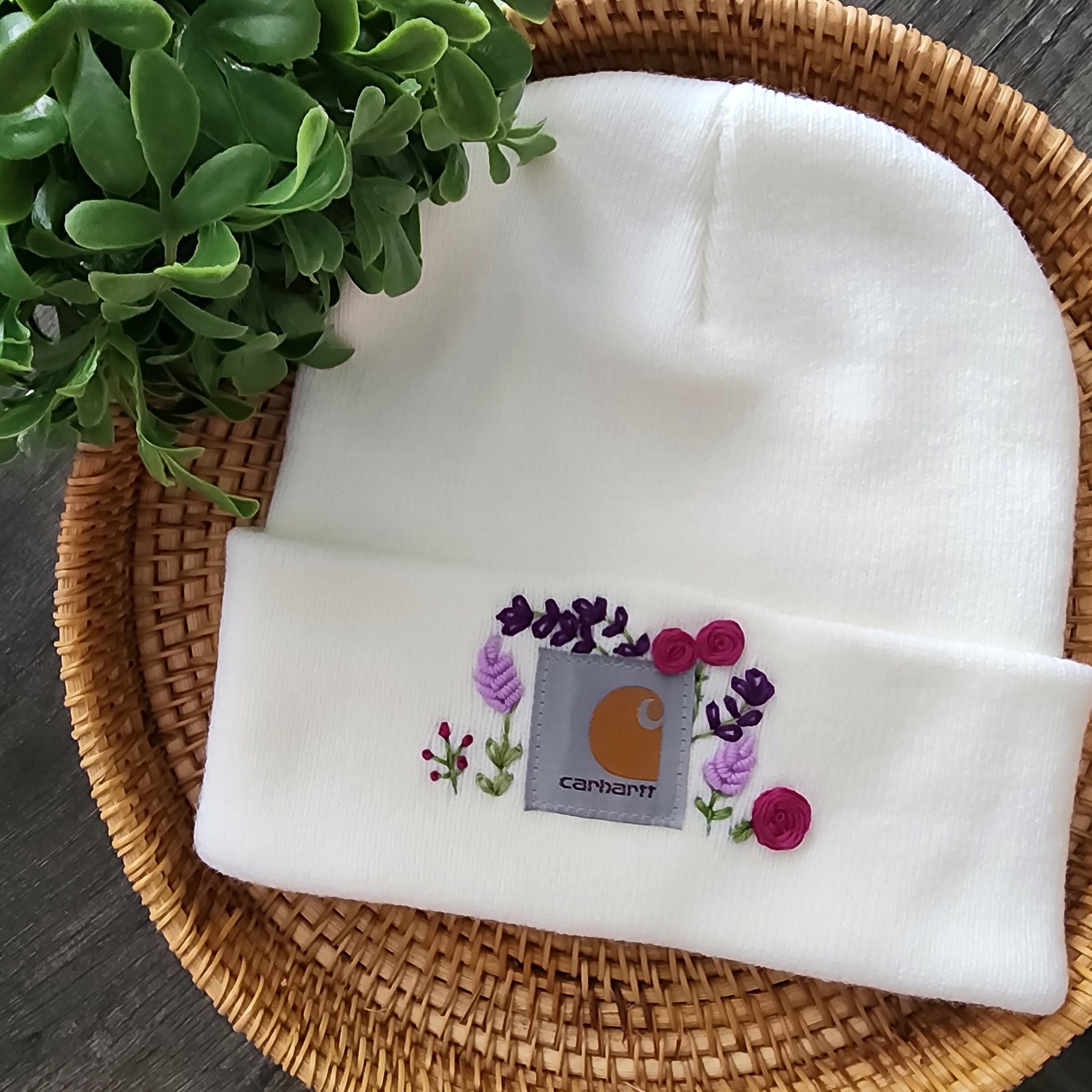 Hand Embroidered Carhartt Hat, Carhartt Beanie With Flowers, Customized ...