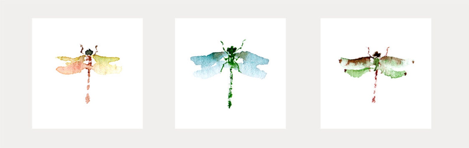 Dragonfly Print, Set of 3 GICLEE PRINTS of Original Watercolor 3x3 - Etsy