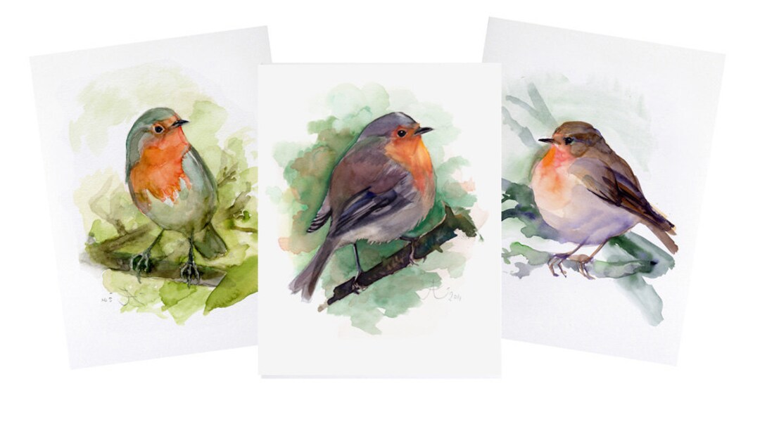3 Red Robin Prints, 5x7 Fine Art, Giclee Print of Original Watercolor ...