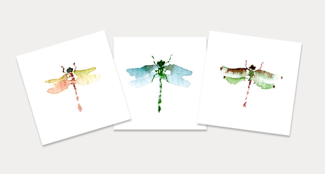 Dragonfly Print, Set of 3 GICLEE PRINTS of Original Watercolor 3x3 - Etsy