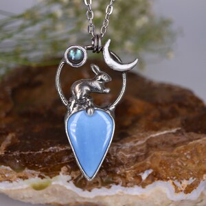 Rabbit Blue Opal Celestial DELICATE Necklace, Rabbit Pendant, Birthday ...