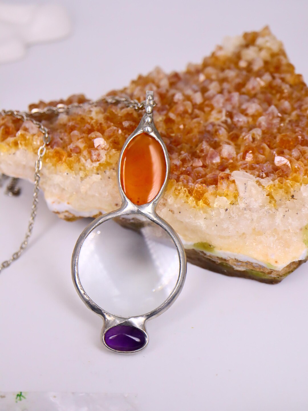 Handmade Agate & Amethyst Magnifying Glass Pendant Necklace - Etsy