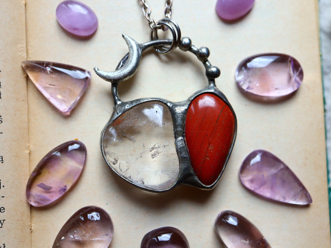 Red Jasper Quartz Moon Necklace Crystal Quartz Jewelry Jasper Quartz ...