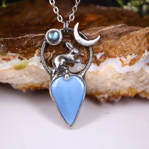 Rabbit Blue Opal Celestial DELICATE Necklace, Rabbit Pendant, Birthday ...