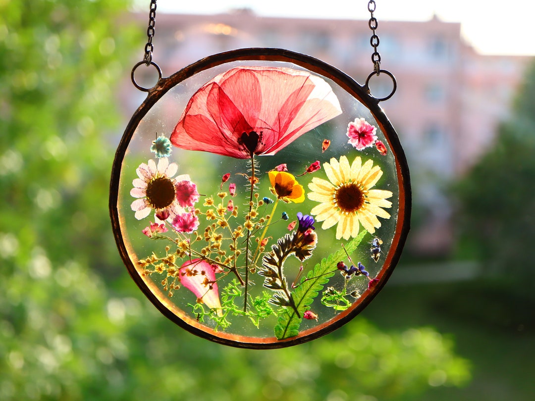 Pressed Flower Frame, Poppy Flower Decor Gifts for Mom Birthday Gifts ...