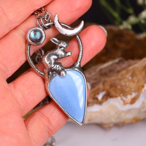 Rabbit Blue Opal Celestial DELICATE Necklace, Rabbit Pendant, Birthday ...