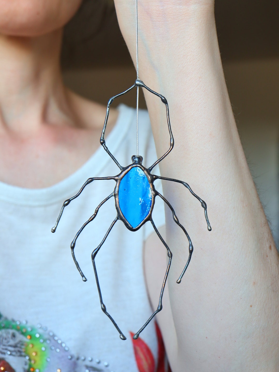 Indigo Stained Glass Spider Suncatcher: Cobalt Blue Window Hanging - Etsy