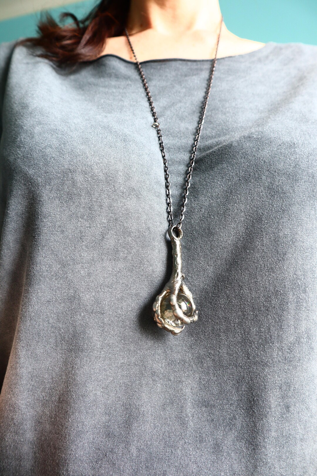 Dragon Claw Big Aura QUARTZ Sphere Necklace, Orb, Victorian Gothic Claw ...