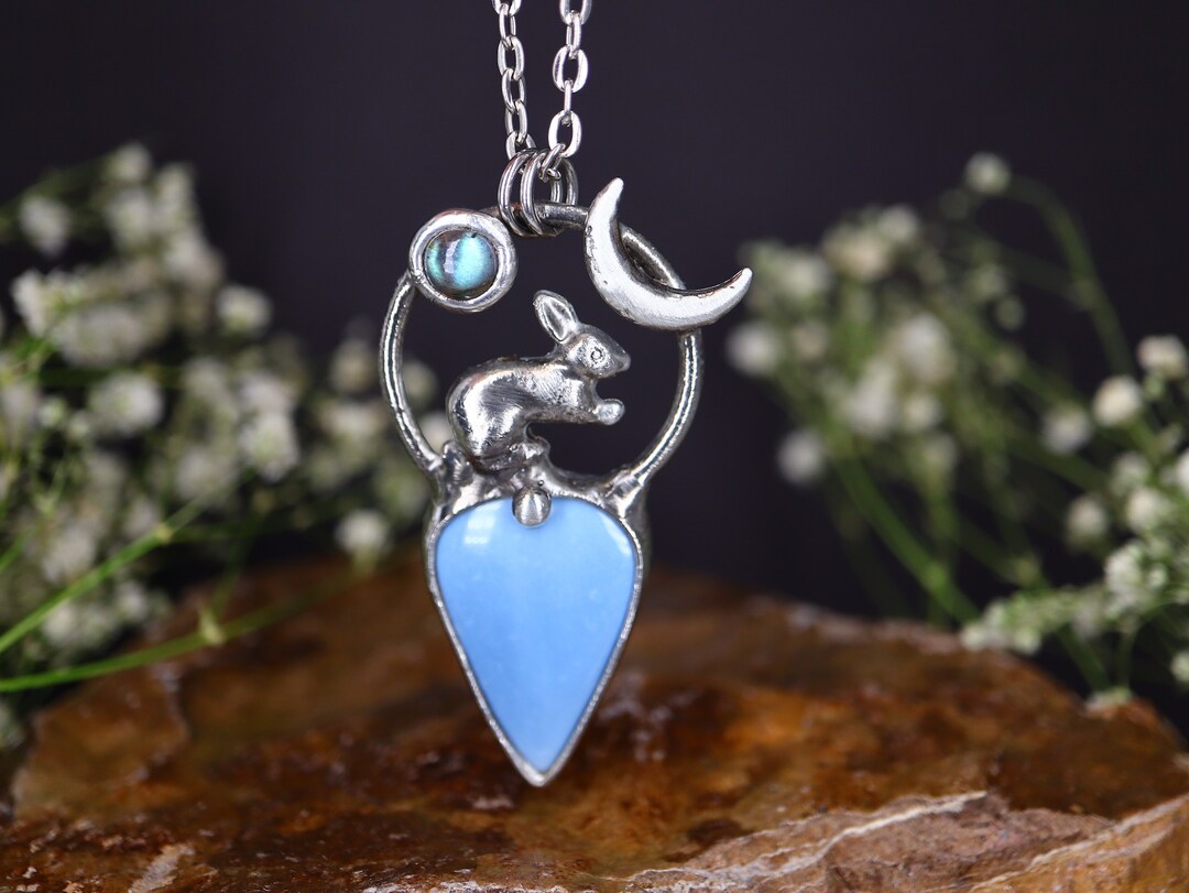 Rabbit Blue Opal Celestial DELICATE Necklace, Rabbit Pendant, Birthday ...