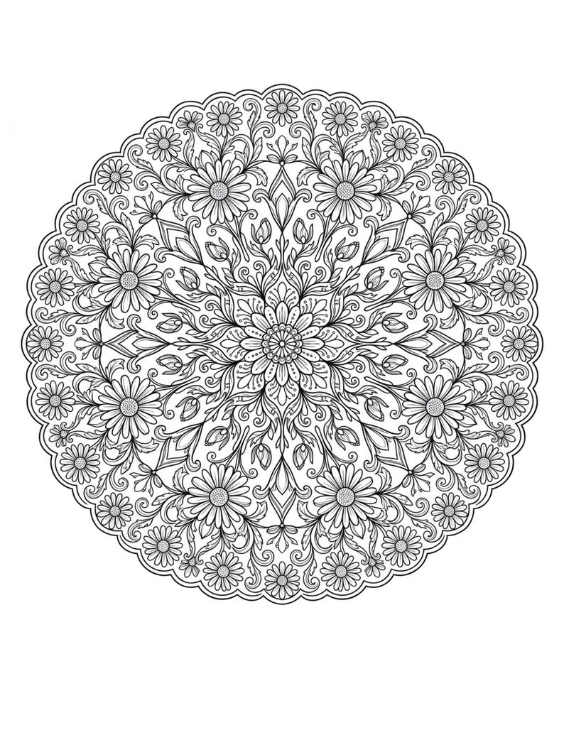Floral Mandala Coloring Pages - Etsy