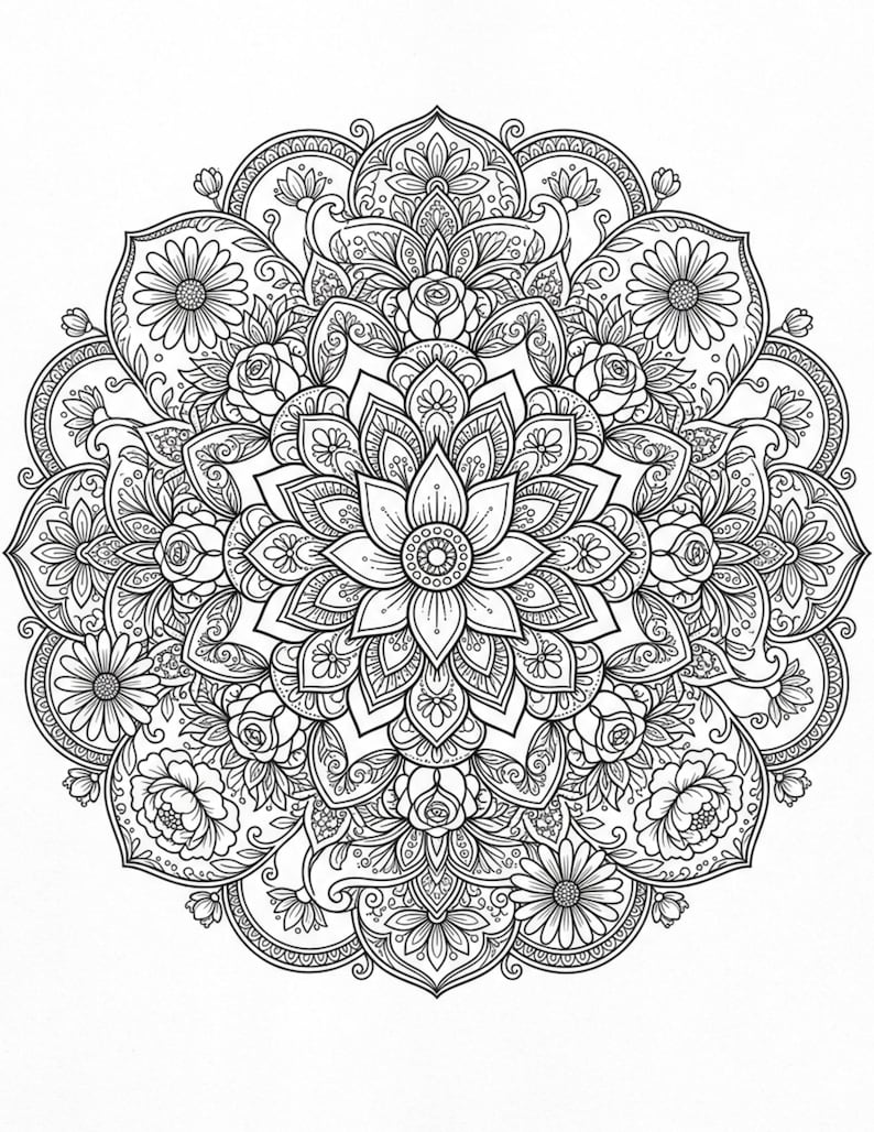 Floral Mandala Coloring Pages - Etsy