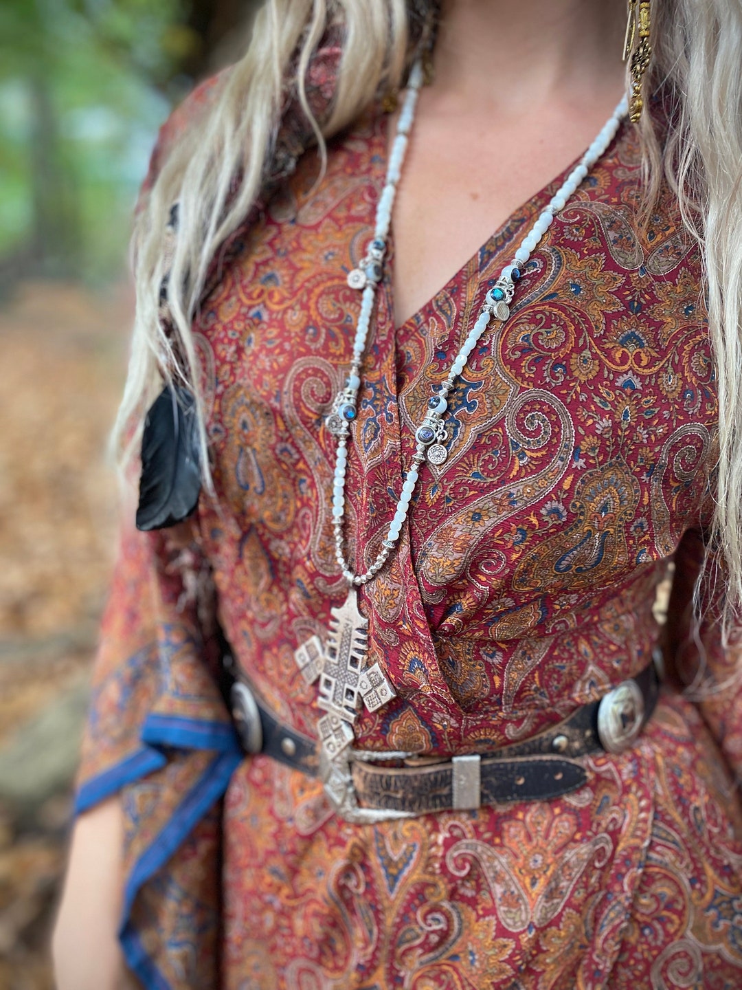 White Star Necklace - Large Cross Amulet White Troca Shell Silver ...