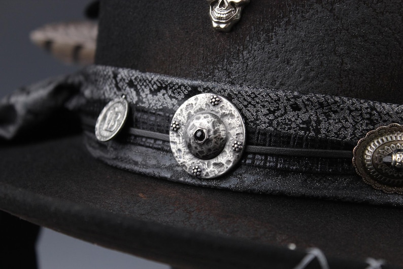 Gothic Gambler Fedora: Handmade Wool Felt Cowboy Hat With Silver ...