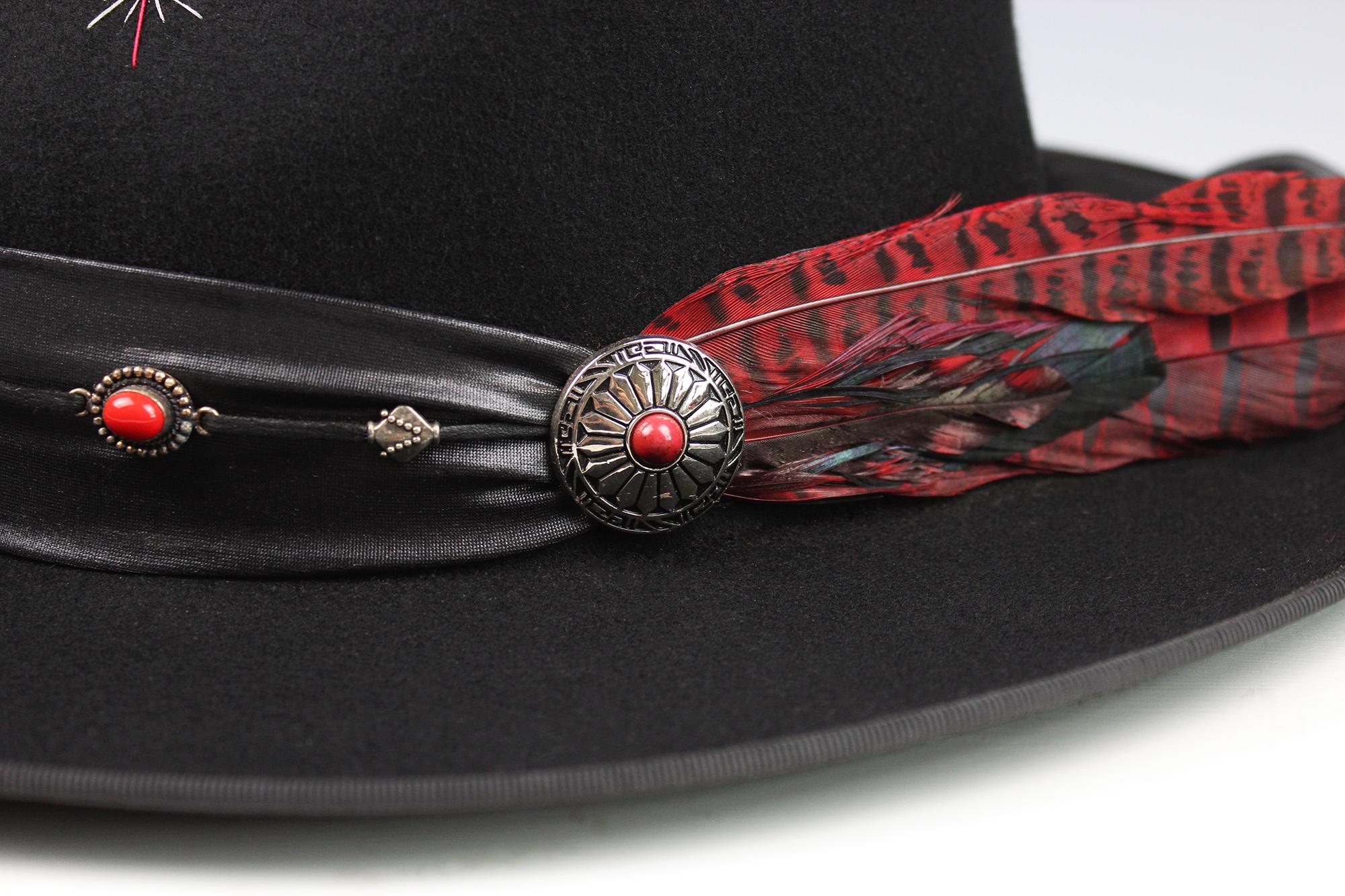 One off Wool Felt Fedora Hat: Black & Red Country Western Cowboy Style ...