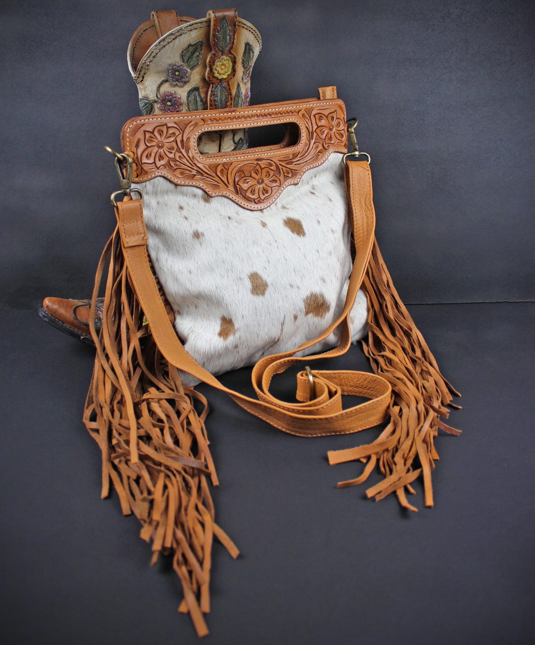 The Prairie Brown Leather Shoulder Bag : Cowhide With Fringe - Etsy