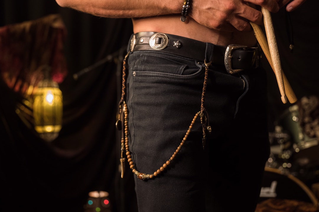 Day of the Dead Wood Bead Trouser Chain – Skull & Paua Shell Accents - Etsy