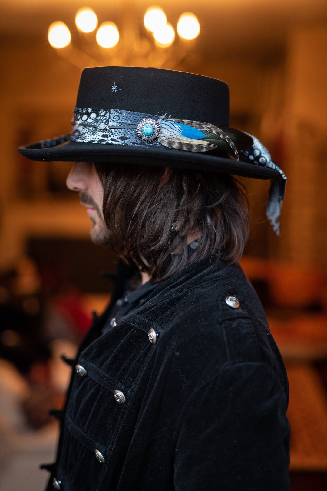 Midnight Sky Gambler Wool Felt Fedora Hat Black Handmade Country ...