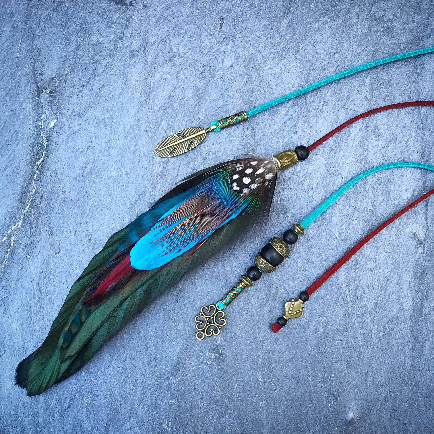 Teal Cosmic Feather Headpiece Set | Etsy