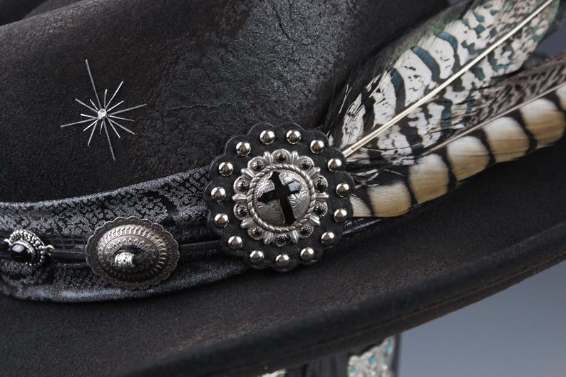Gothic Gambler Fedora: Handmade Wool Felt Cowboy Hat With Silver ...