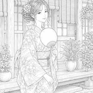 浴衣の夏ぬりえ | Yukata Summer Coloring Pages | Japanese Summer Line Art | 10 ...