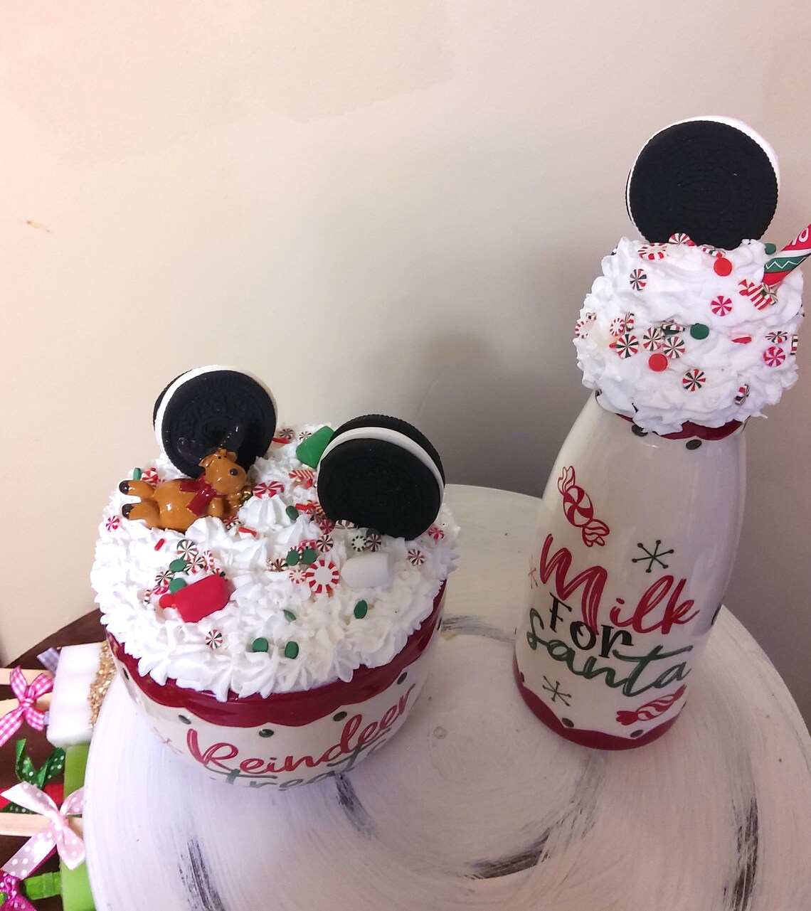 Super Cute Santa Milk and Reindeer Treats Set! Fake Bake Decor - Etsy