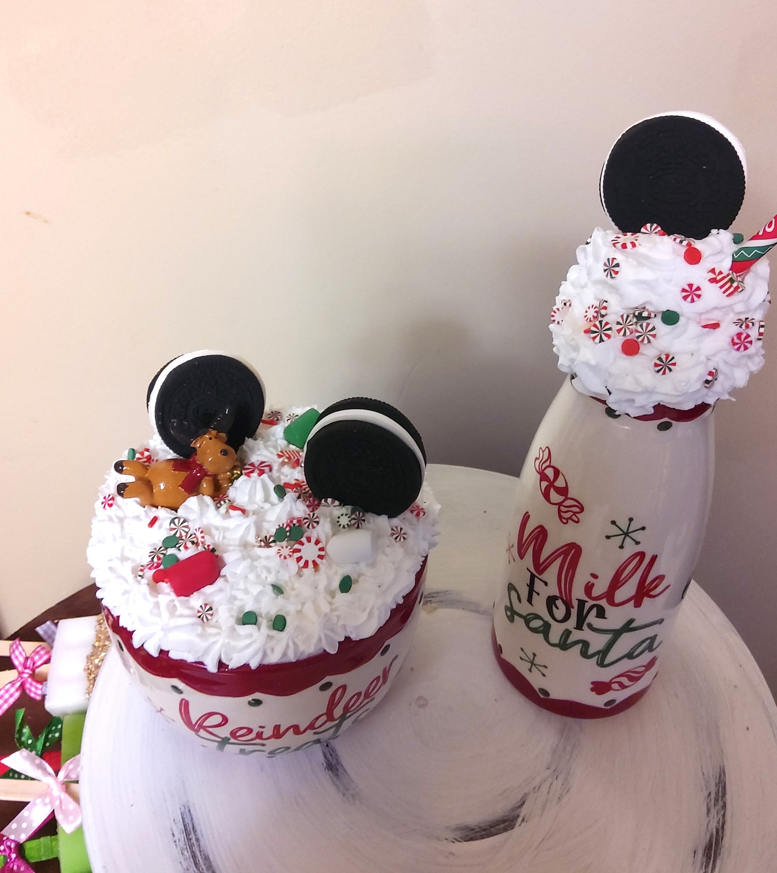 Super Cute Santa Milk and Reindeer Treats Set! Fake Bake Decor - Etsy
