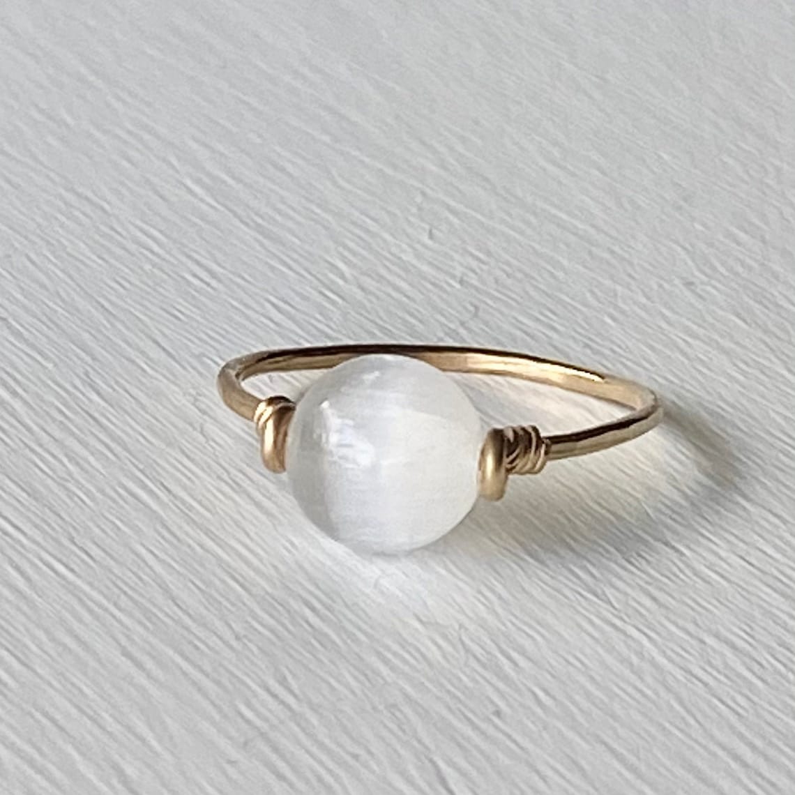 Gemstone Ring Birthstone Ring Selenite Hammered Gold - Etsy