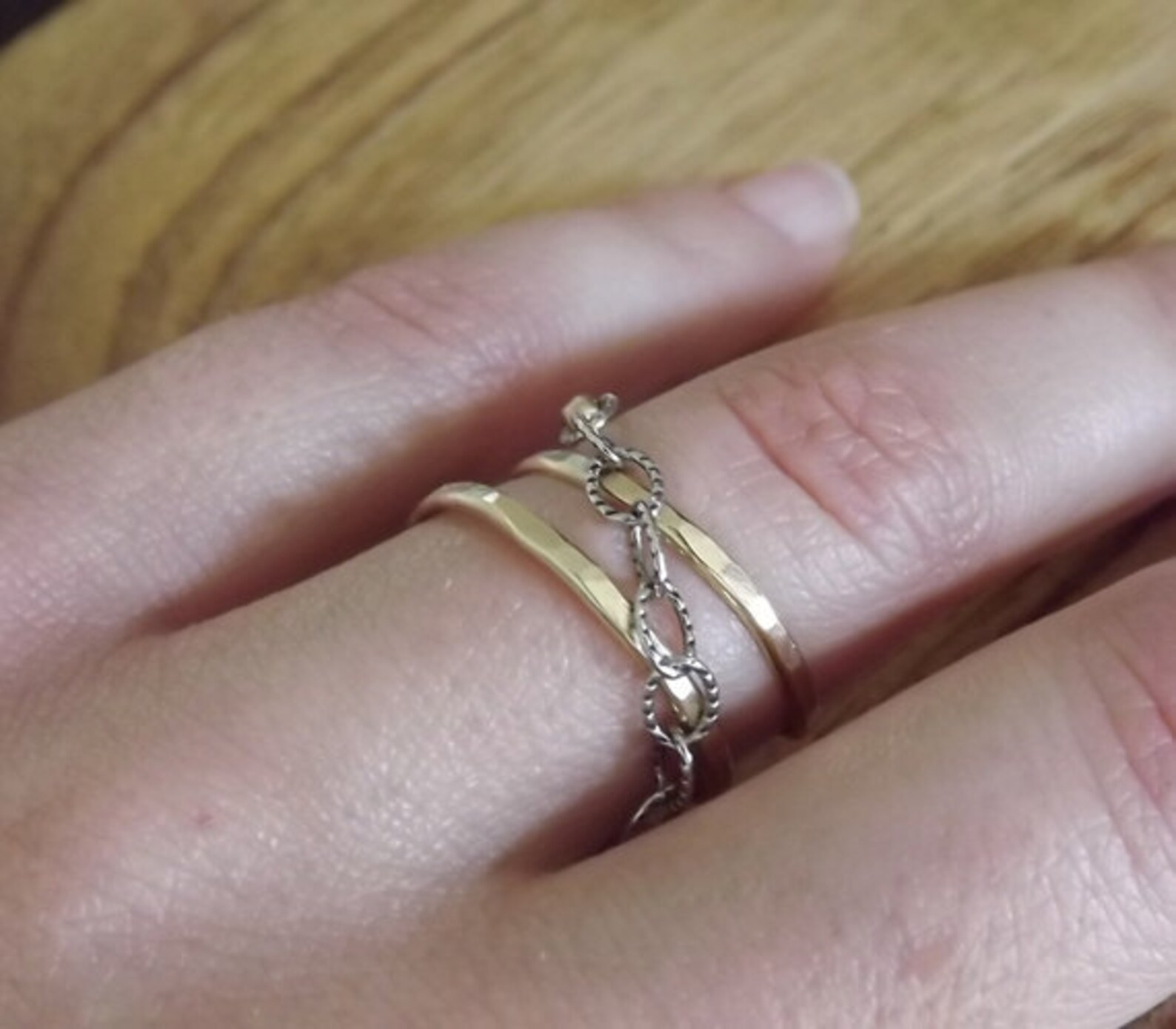 Gold Filled and Sterling Chain Coil Ring Hammered Gold - Etsy