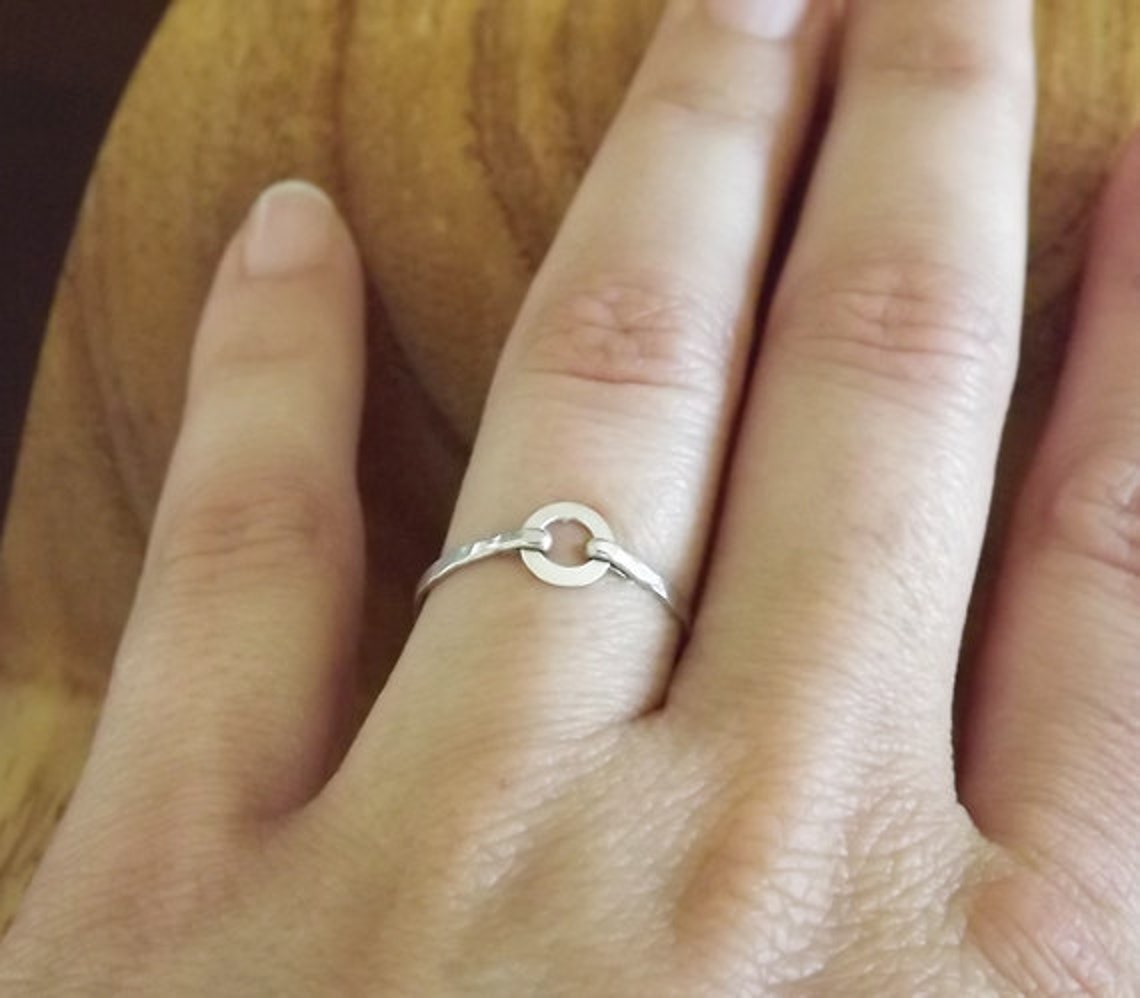 Hammered Sterling Mini Circle Ring Sterling Band Stacking | Etsy