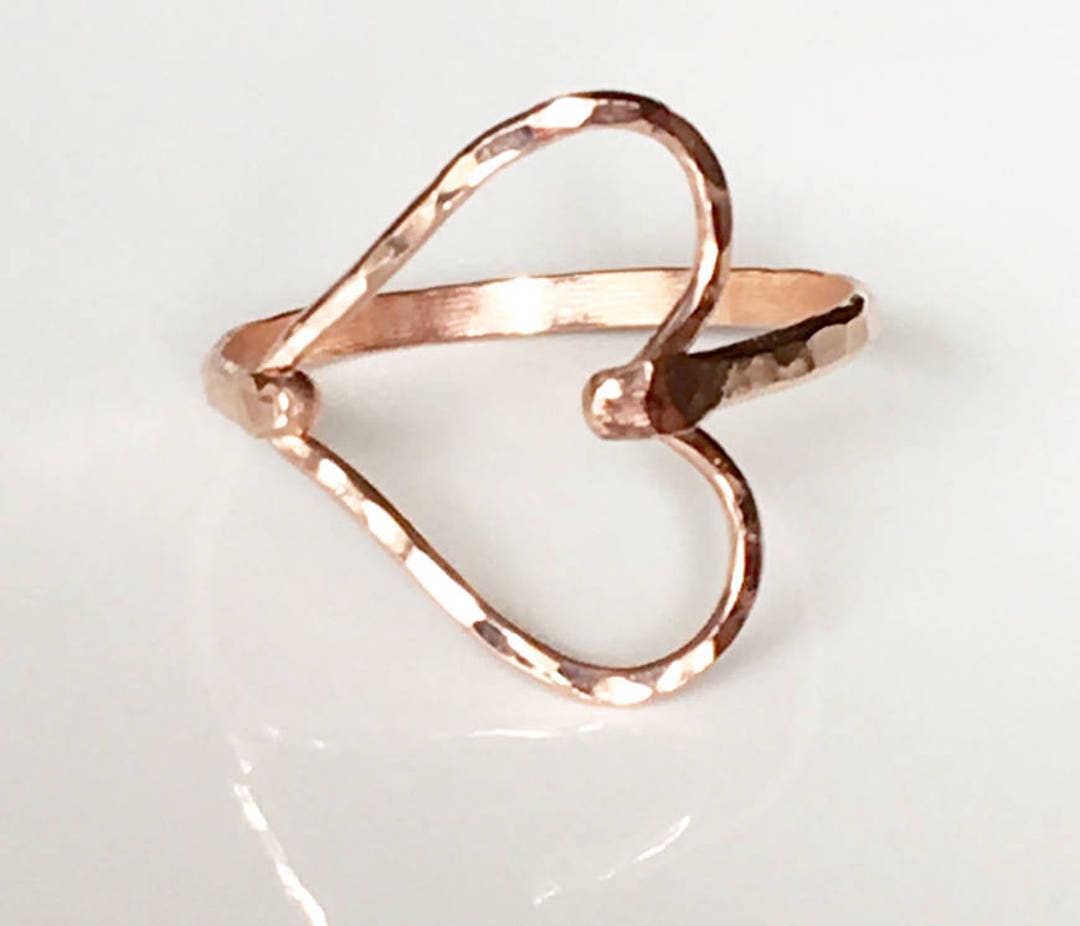 Rose Gold Heart Ring Heart Ring Rose Gold Ring Hammered Rose Gold ...