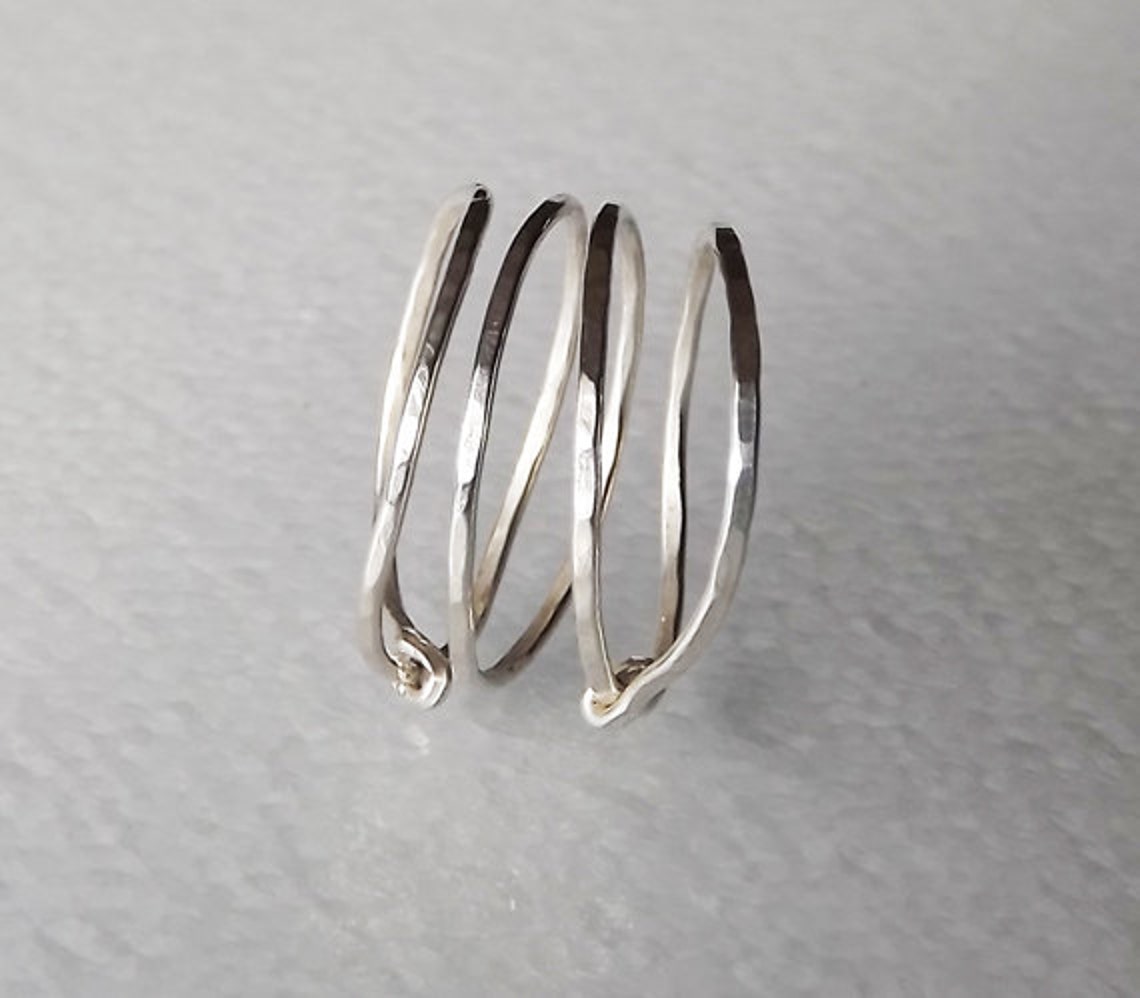 Hammered Sterling Spring Ring Silver Ring Sterling Wrap - Etsy