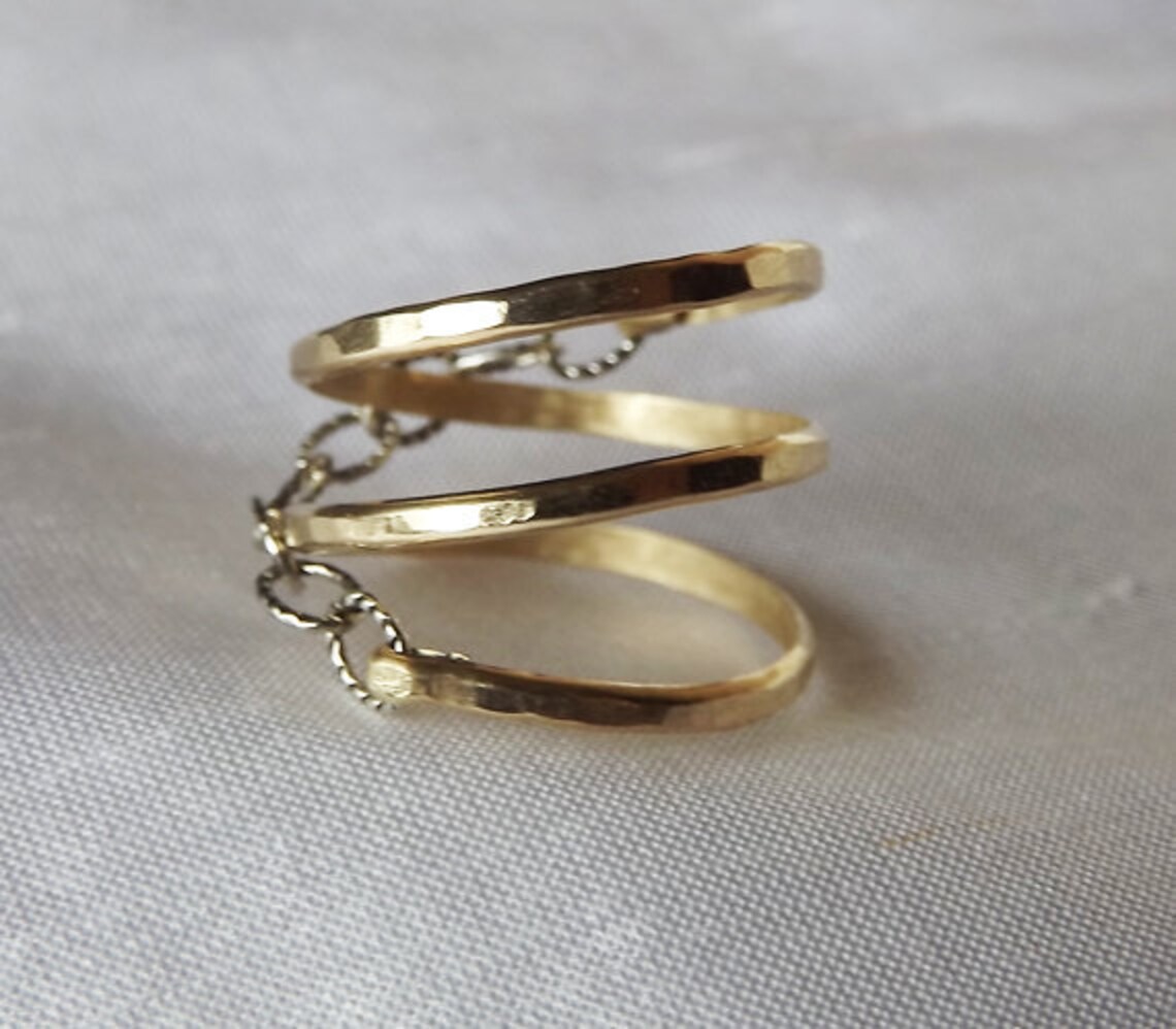 Gold Filled and Sterling Chain Coil Ring Hammered Gold - Etsy